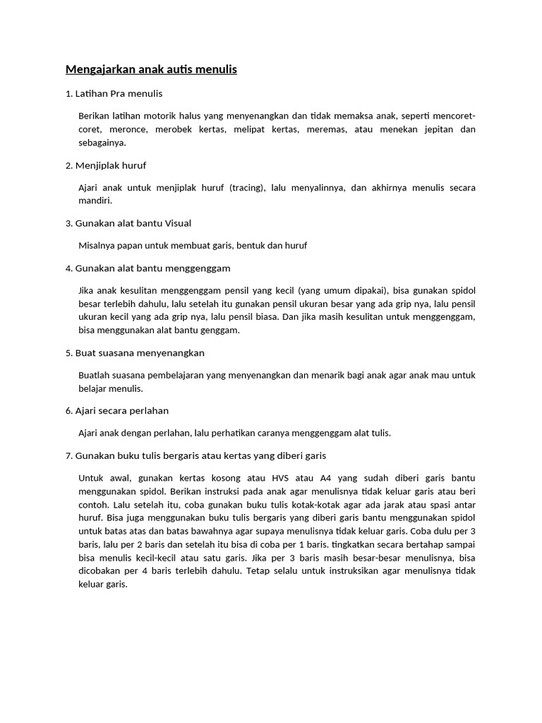 Mengajarkan Anak Autis Menulis | PDF
