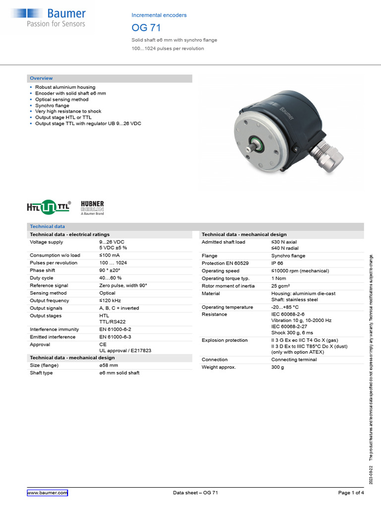Baumer OG-71 EN 20230822 DS | PDF | Electronics | Manufactured Goods