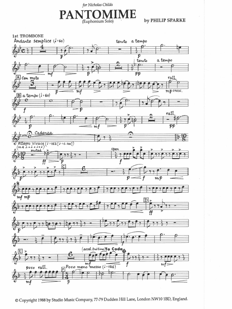 13. Pantomime - Philip Sparke - 1st Trombone | PDF