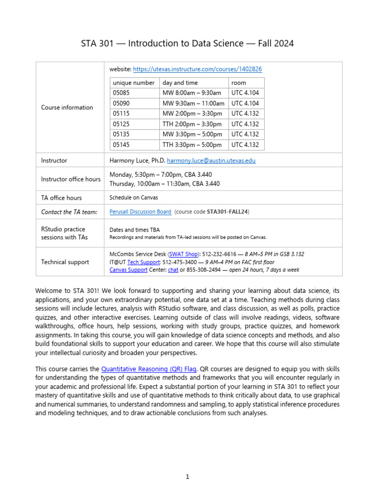 STA301_FA24_SYLLABUS_HLUCE | PDF | Statistics | Regression Analysis