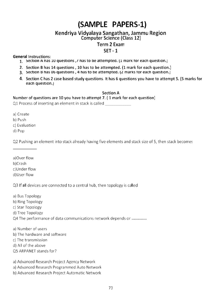 NCS - Computer Science-Sample Paper 1-07-03-2022 - 940047199 | PDF