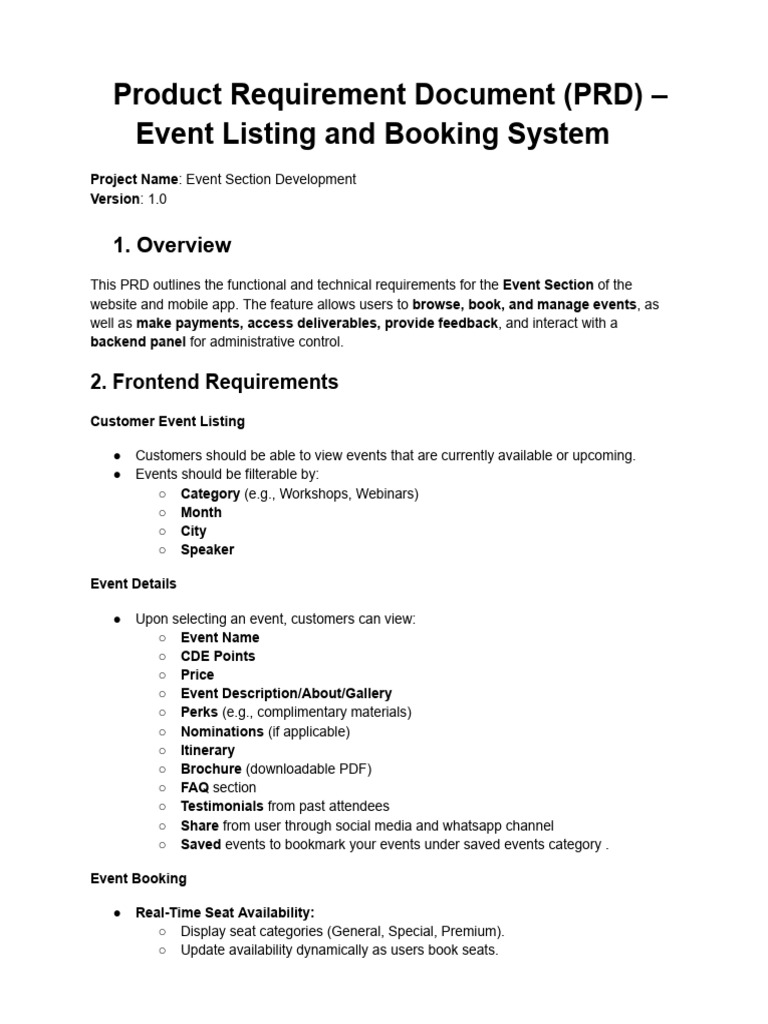_(PRD) – Event Listing and Booking System | PDF | Dentistry | Receipt