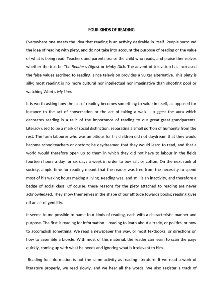 Reading Passage (6,12) Four Kinds of Reading | PDF