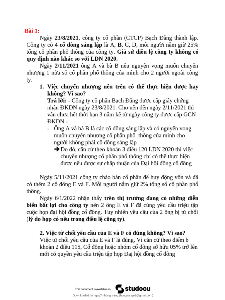 Bai Tap Tinh Huong CTCP CTCP | PDF