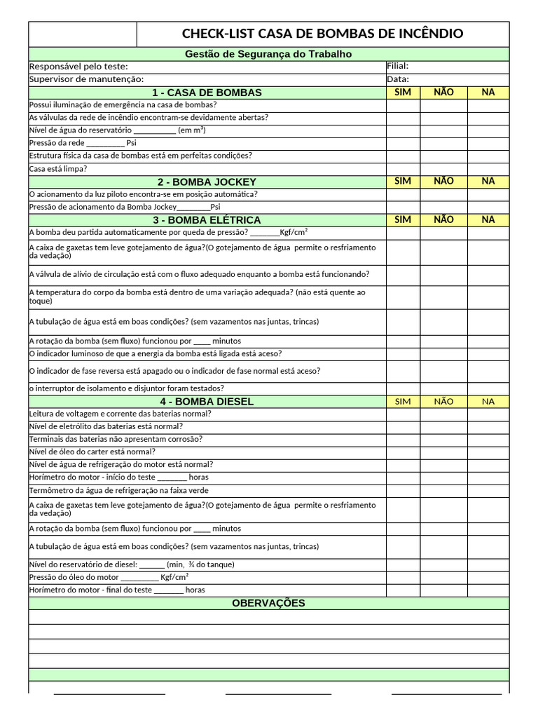 Check-list de Segurança em Casa de Bombas | PDF | Bomba | Motores
