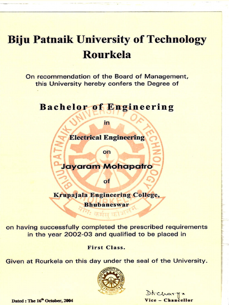 BE DEGREE CERT - Rotated | PDF