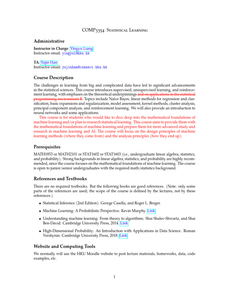 Advanced Statistical Learning Course | PDF | Machine Learning | Statistics