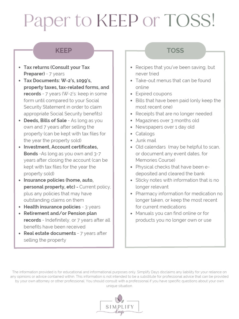 What+to+keep+or+toss | PDF | Taxes | Insurance