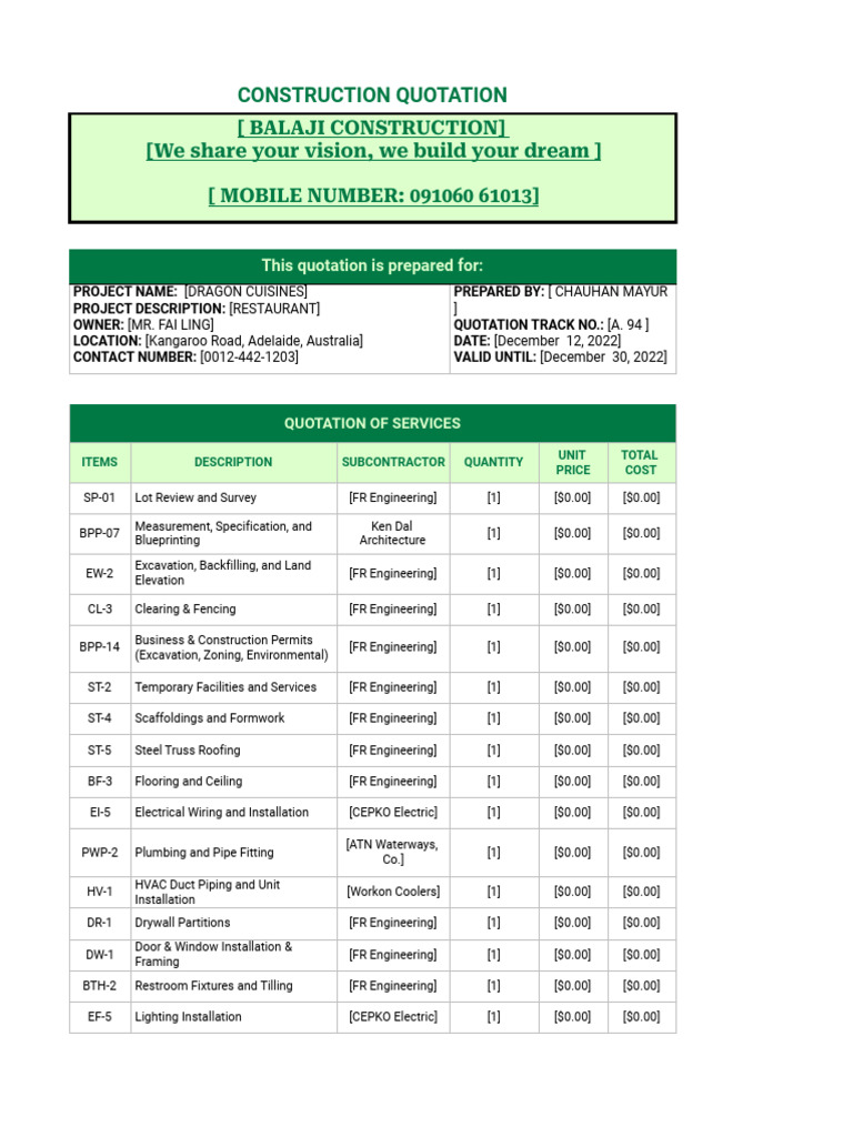 Simple Construction Quotation Templates | PDF | Building Engineering ...