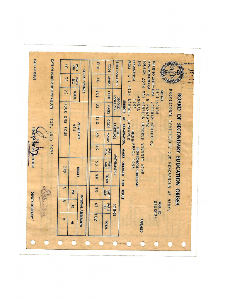 10th Marksheet | PDF