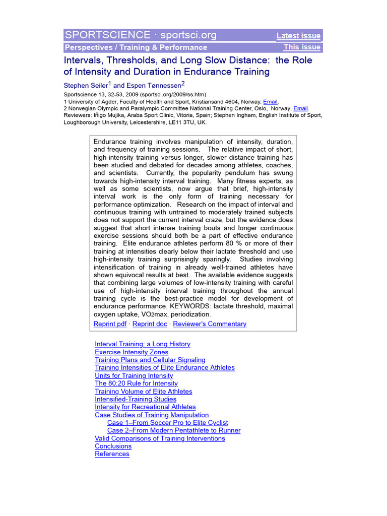 Intervals, Thresholds, and Long Slow Distance - The Role of Intensity and Duratio | PDF ...