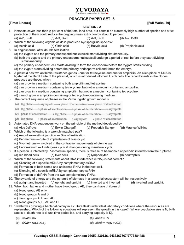 BIOLOGY SET -8 | PDF | Rna | Menstrual Cycle
