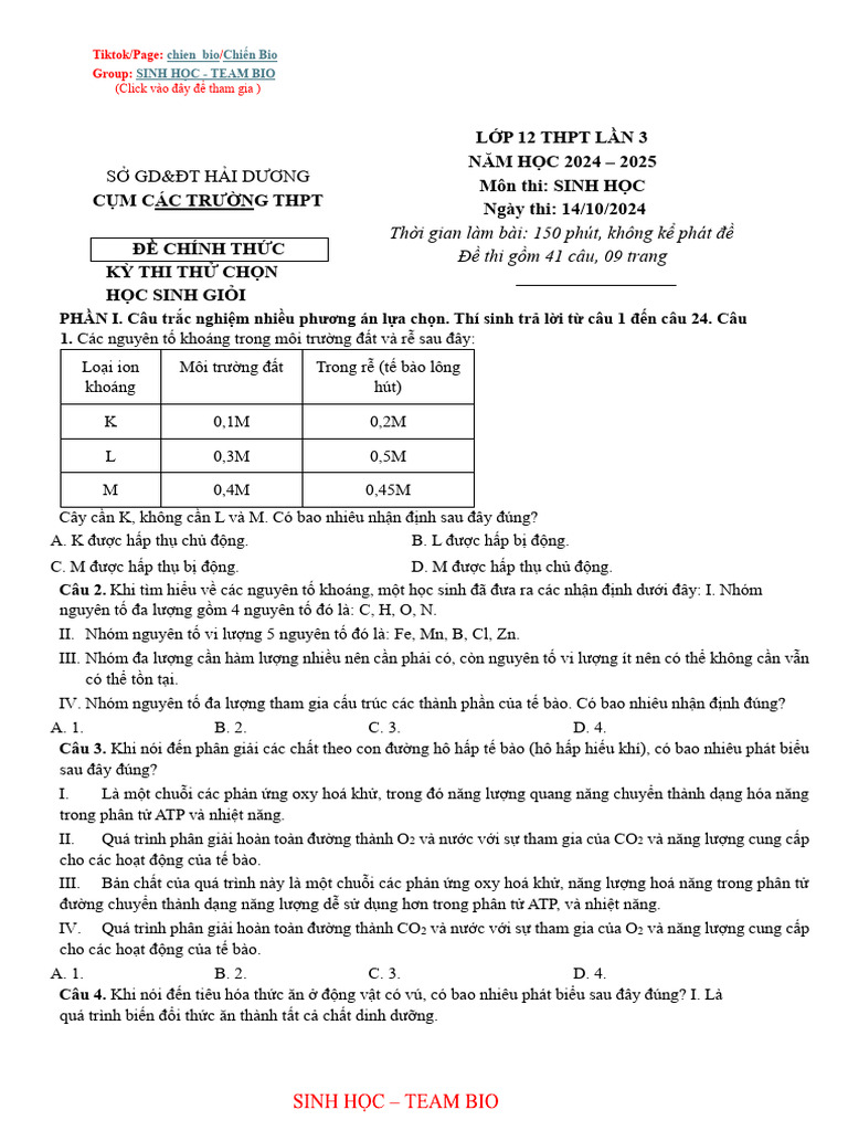 15.Đề - HDC Sinh | PDF