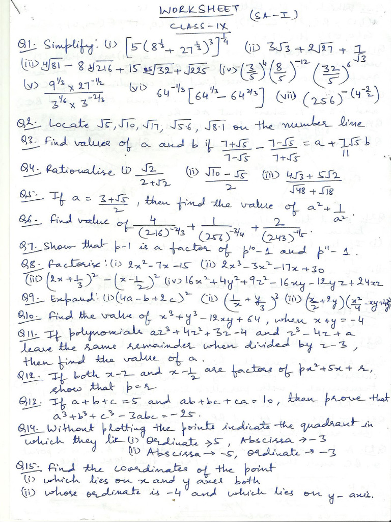 CBSE Worksheets For Class 9 Mathematics Assignment 3 | PDF