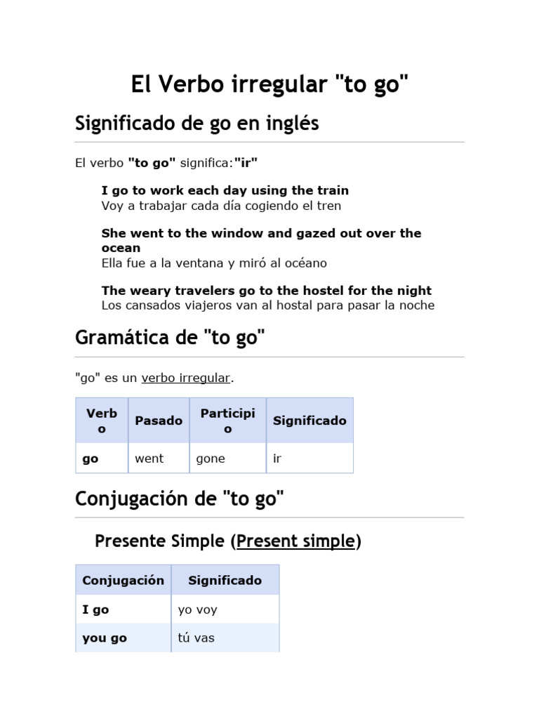 El Verbo Irregular To Go | PDF | Morfología Lingüística | Conjugación ...