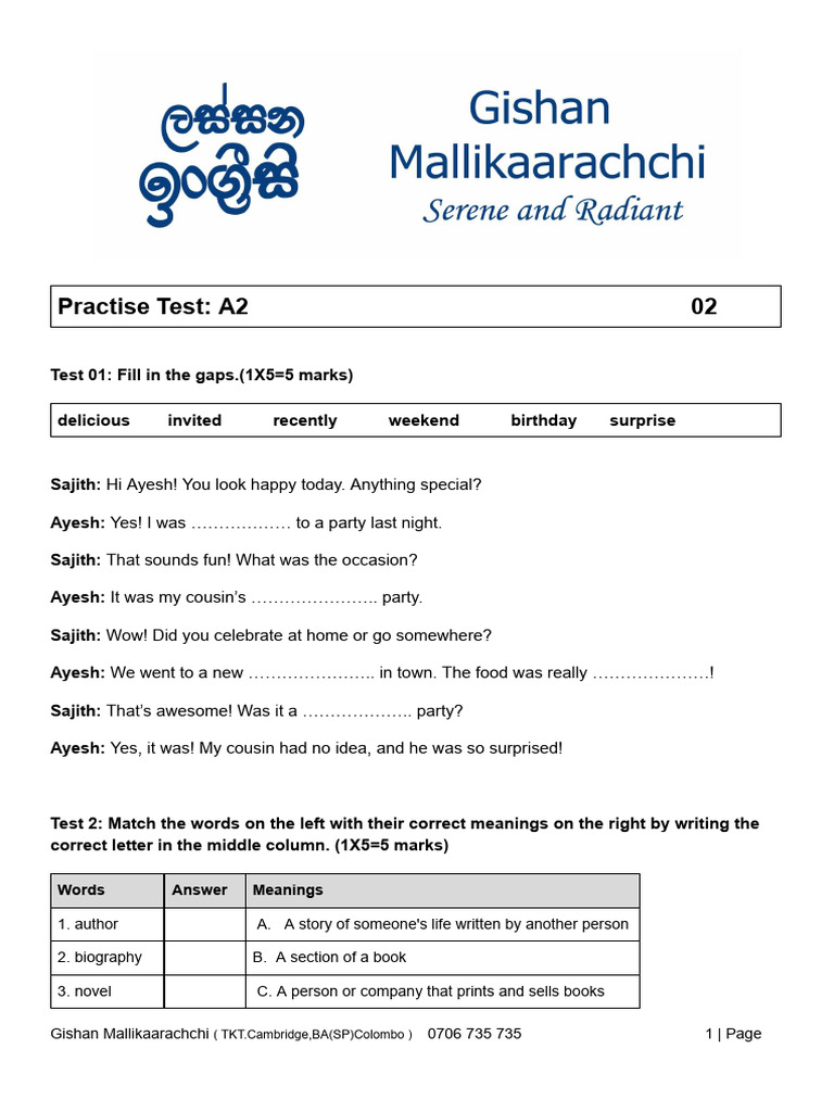 A2 Practice Test for English Learners | PDF | Amazon Rainforest ...