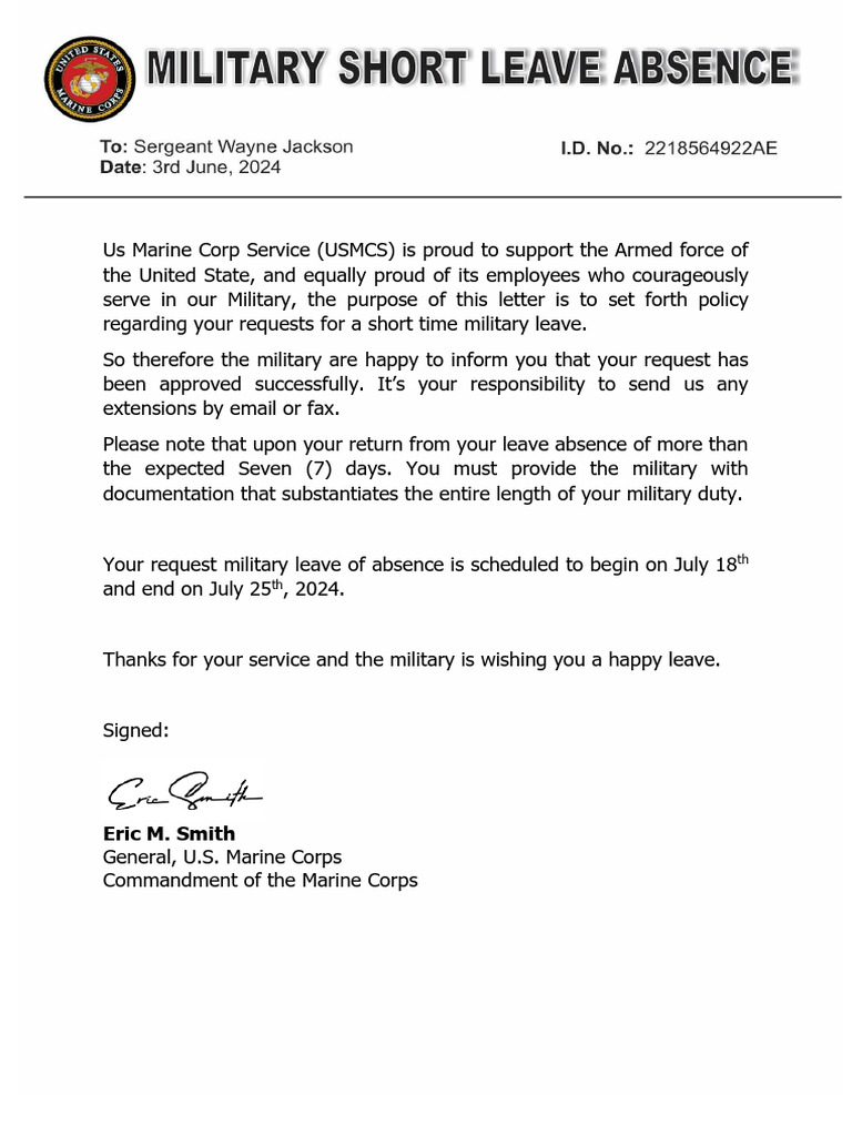USMC Military Leave Approval Notice | PDF