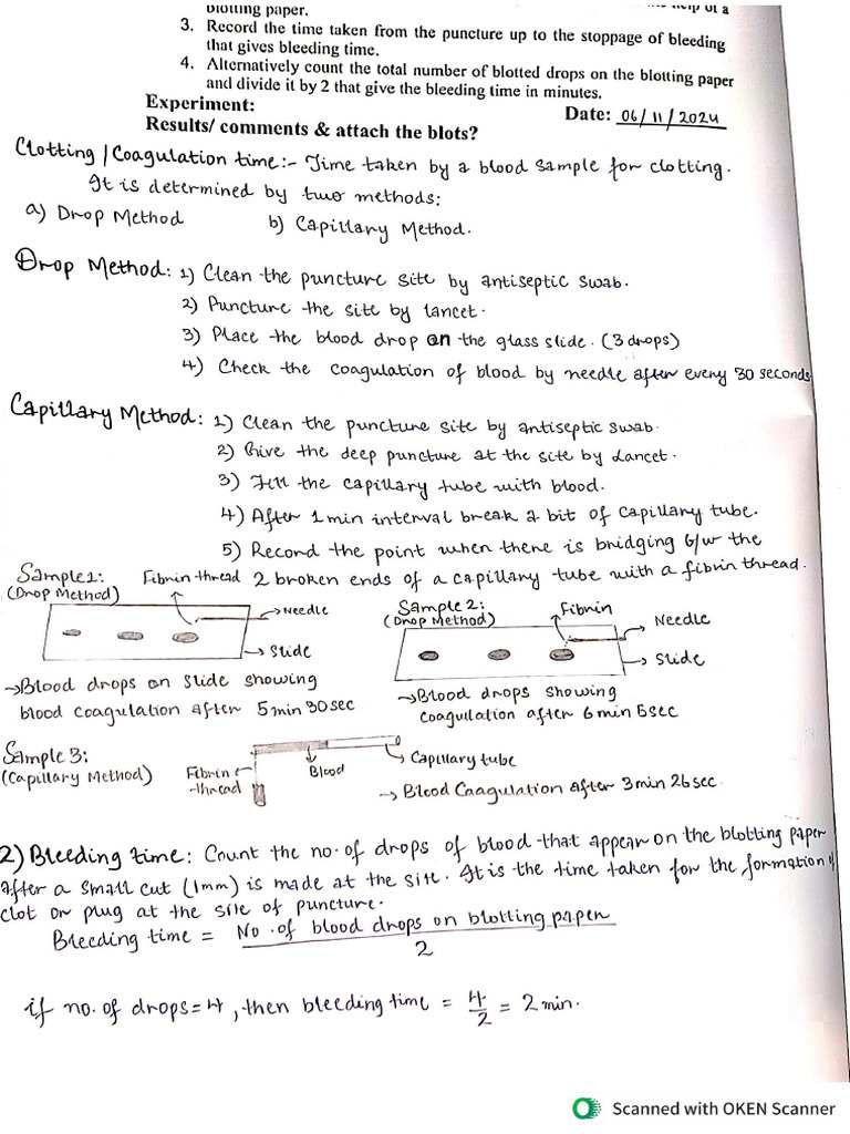 Experiment 16[Determination of Coagulation & bleeding time] | PDF