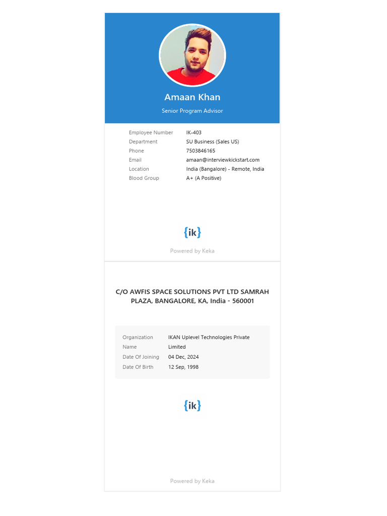 Amaan Khan - IDCard | PDF