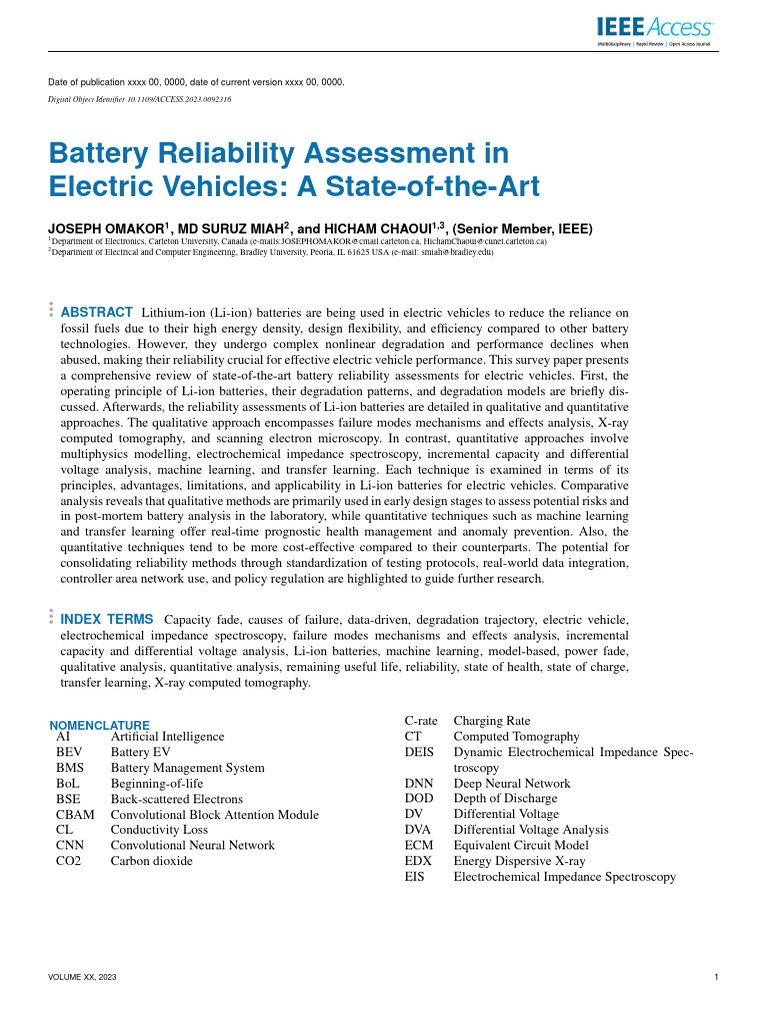 Battery Reliability Assessment in Electric Vehicle | PDF | Lithium Ion ...