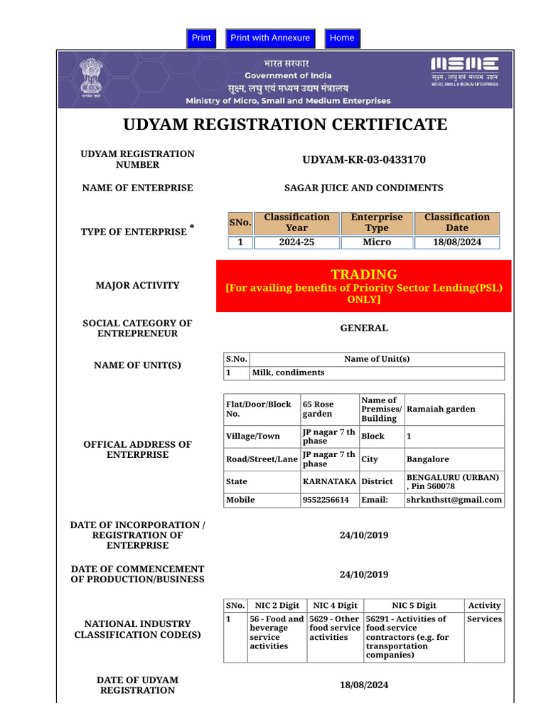 Print _ Udyam Registration Certificate (1) | PDF