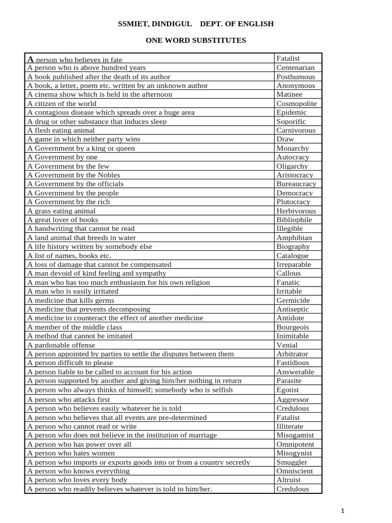 One Word Substitutes | PDF
