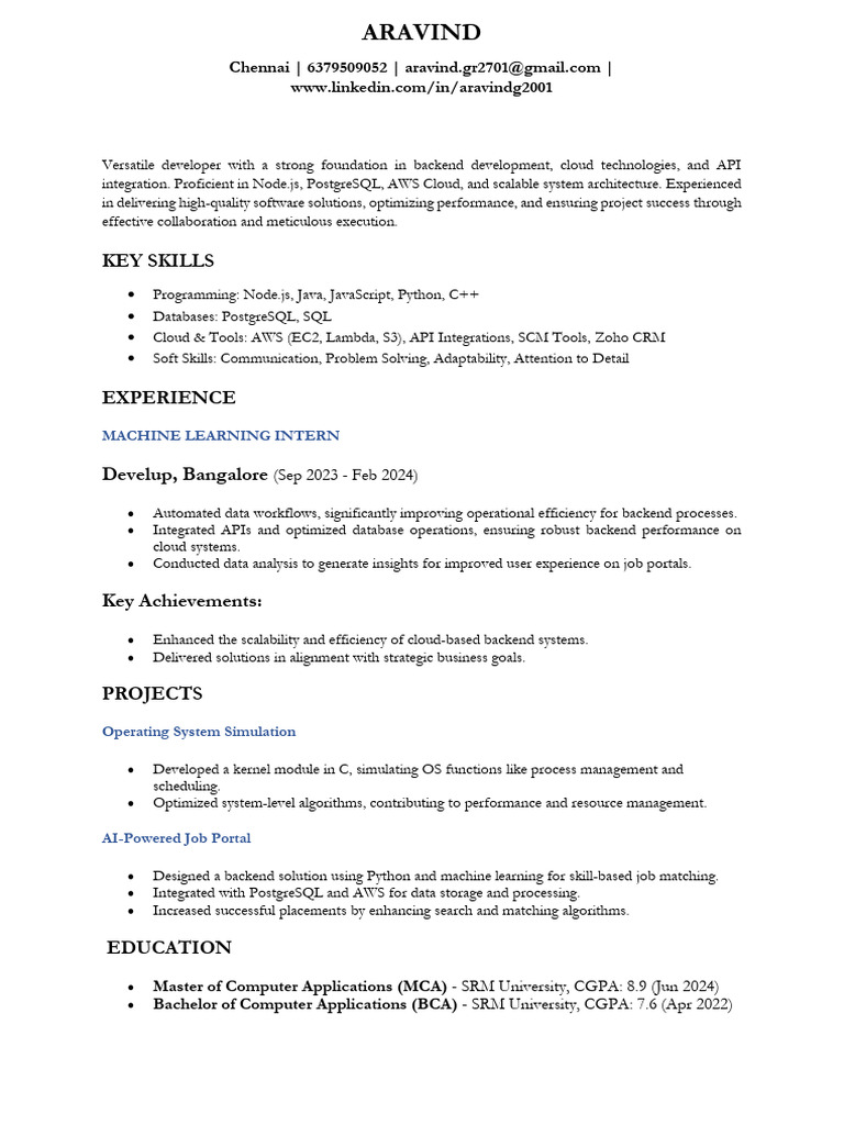 Aravind Resume | PDF