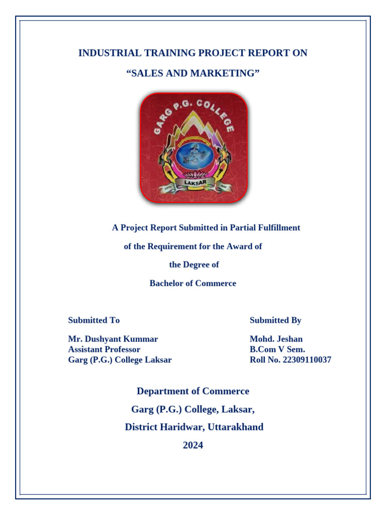 Cover Page of Project Report | PDF