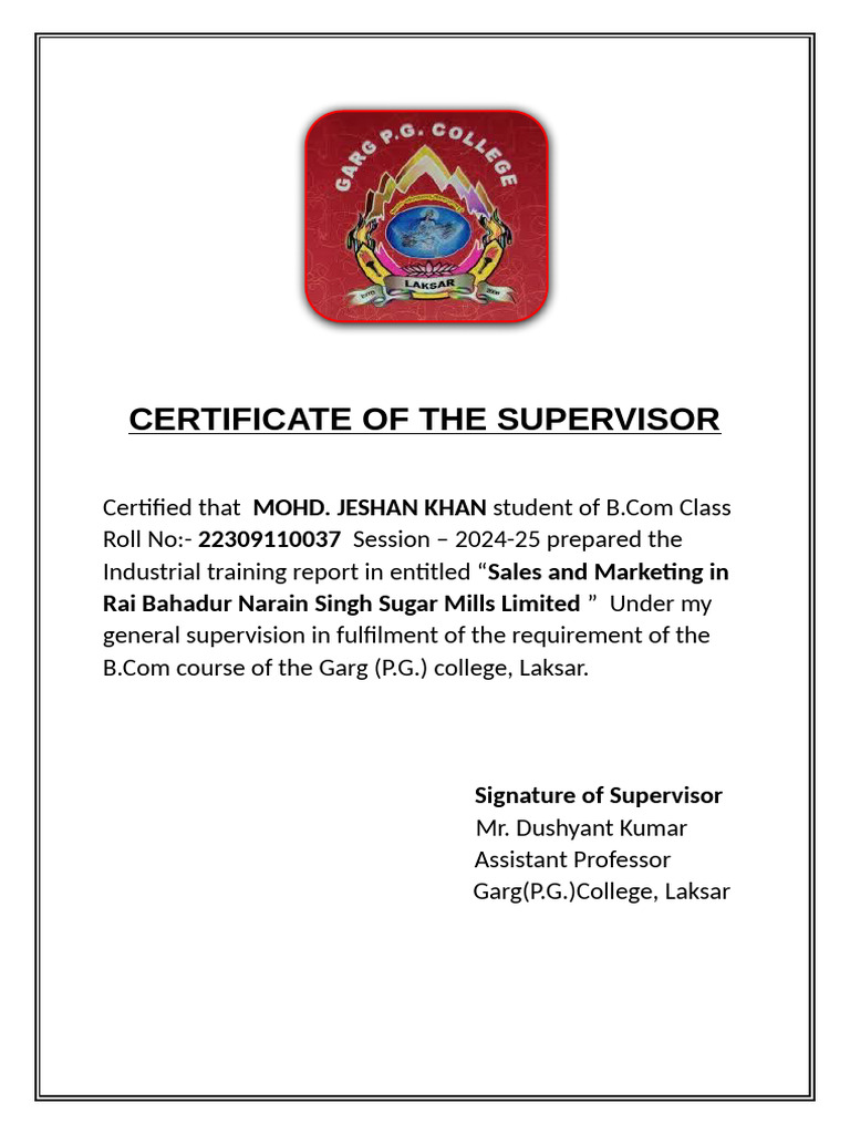 Supervisor Letter | PDF