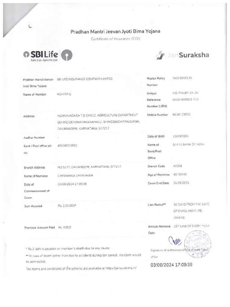 Rohith PMJJY | PDF