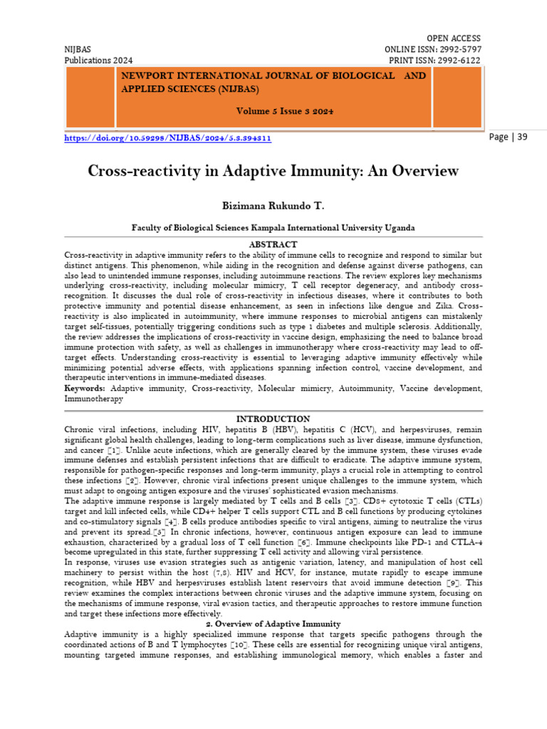 Cross-reactivity in Adaptive Immunity: An Overview (www.kiu.ac.ug ... Cross-reactivity in Adaptive Immunity: An Overview (www.kiu.ac.ug ...