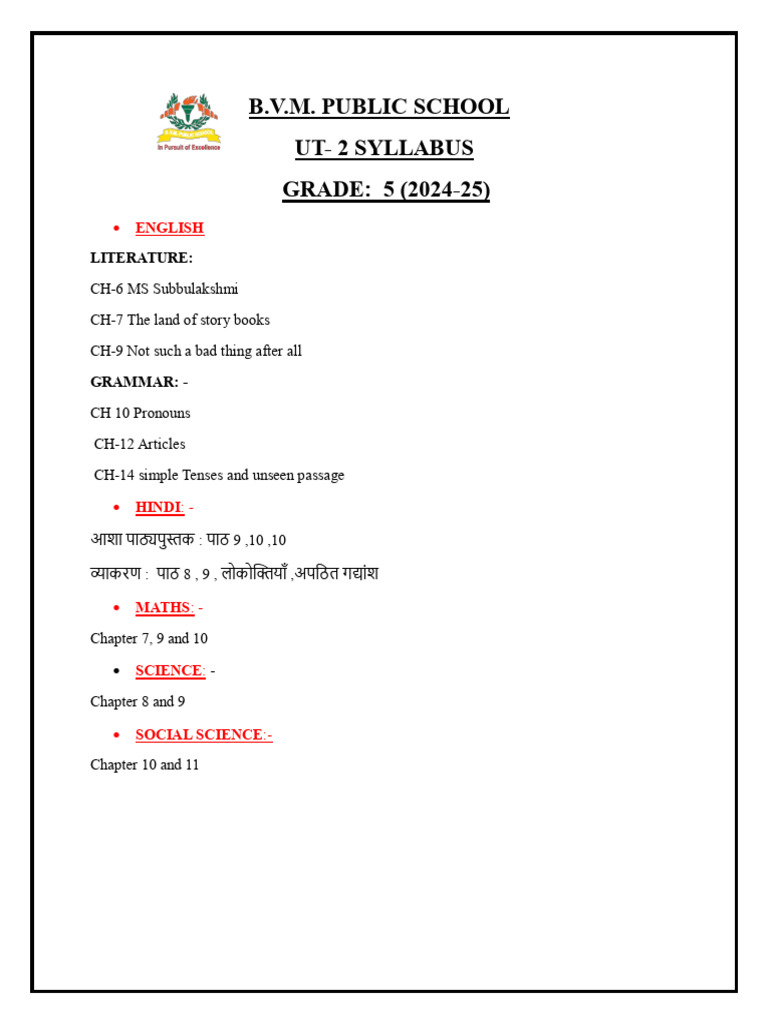 GRADE 5 SYLLABUS UT-2 | PDF