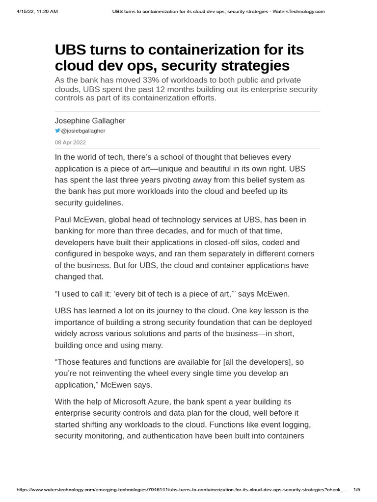 UBS Turns To Containerization For Its Cloud Dev Ops, Security Strategies | PDF | Cloud Computing ...