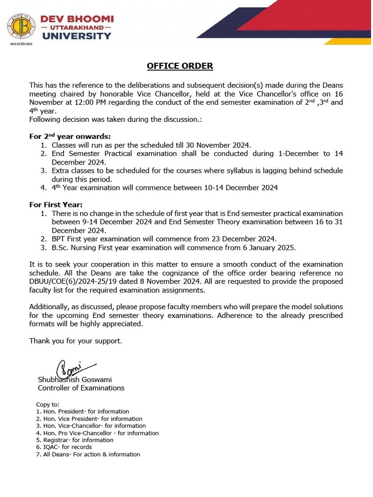 End Semester Exam Schedule 2024-25 | PDF