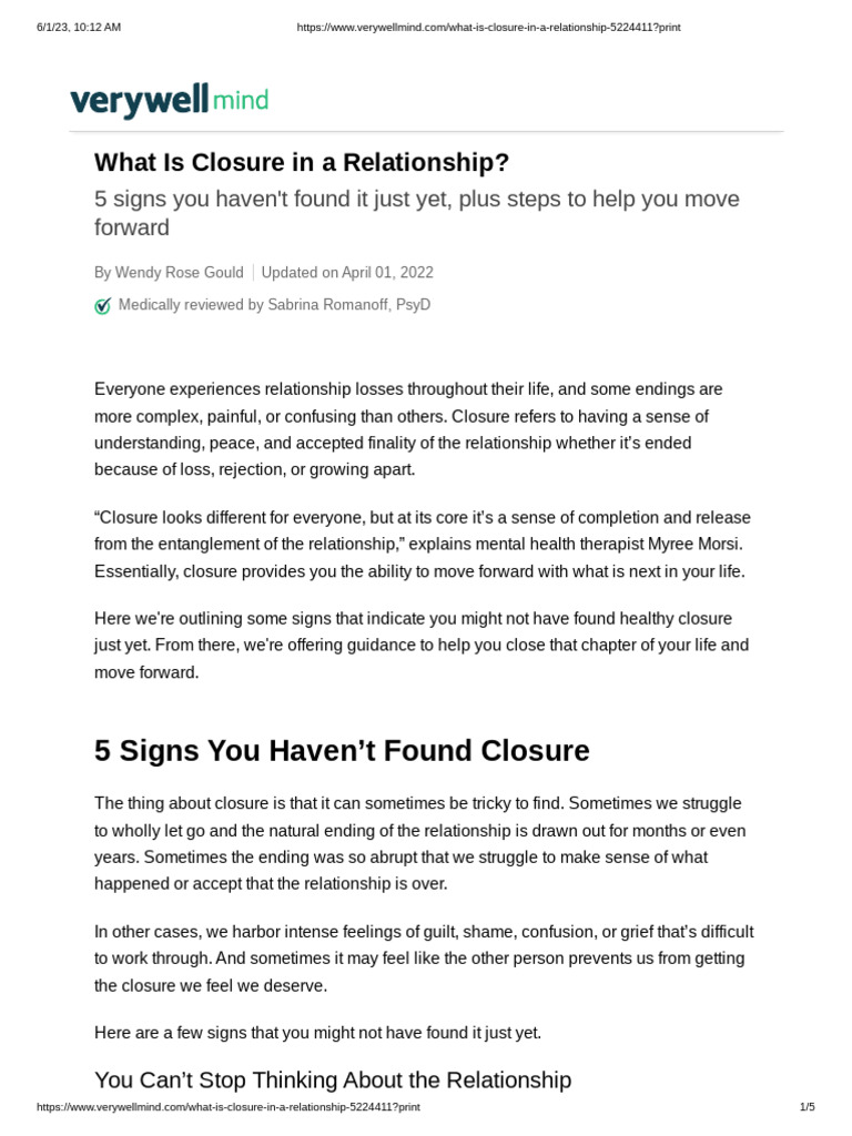 Understanding Closure in Relationships | PDF | Grief | Feeling