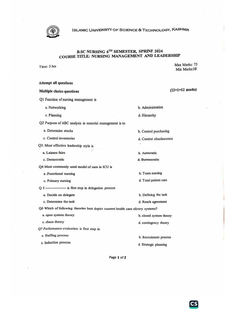 Iust MNGMNT & LDRSHP Dec 2024 | PDF