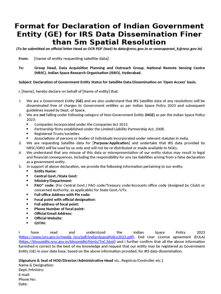 Bhoonidhi Indian GE Declaration Form v1.1 | PDF