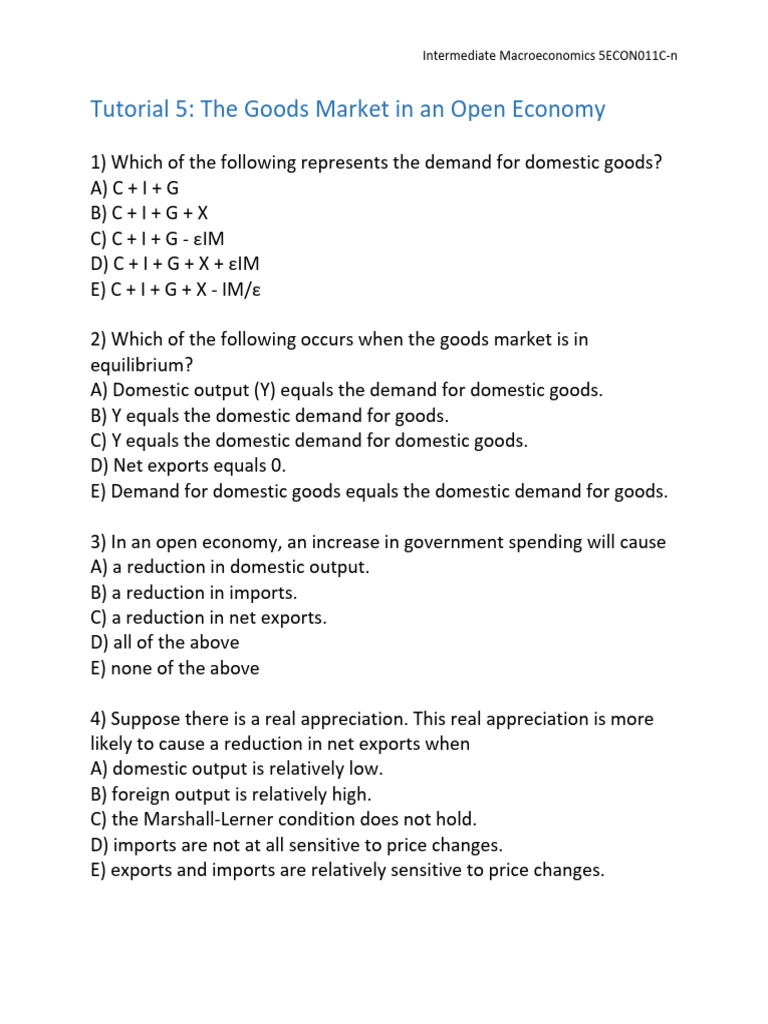 Tutorial 5 - The Goods Market in an Open Economys | PDF | Fiscal ...