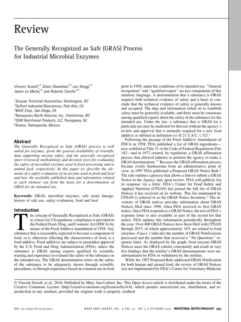 The Generally Recognized as Safe (GRAS) Processfor Industrial Microbial Enzymes | PDF | Enzyme ...