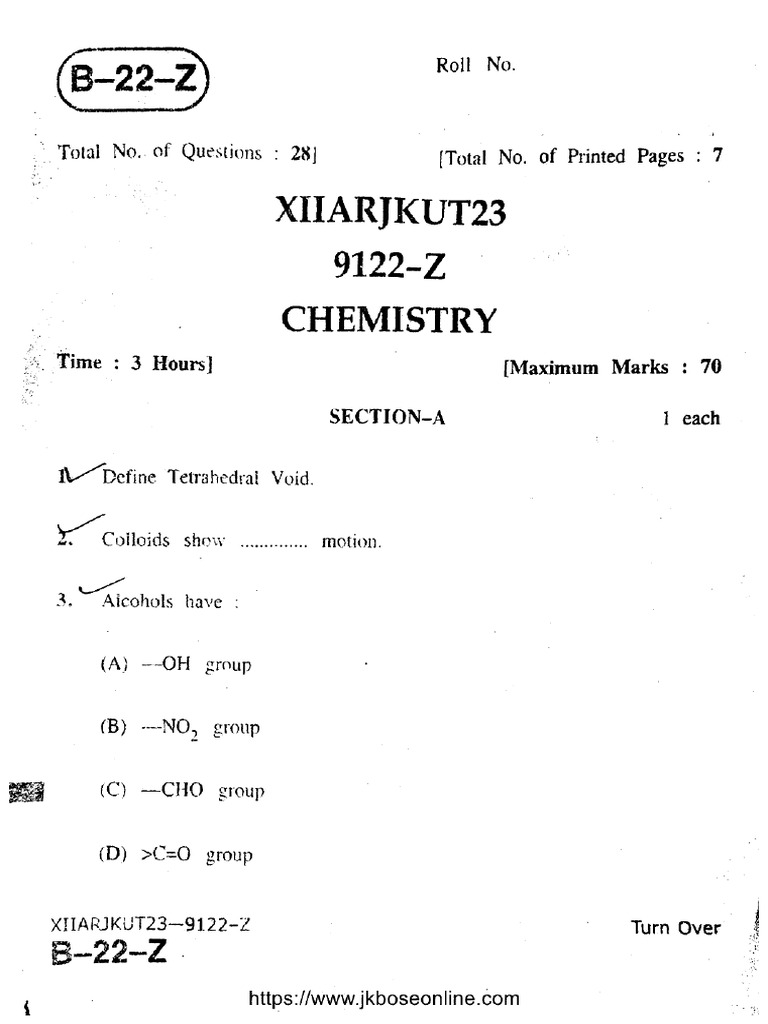 JK Bose Class 12 Chemistry 9122 Z 2023 | PDF