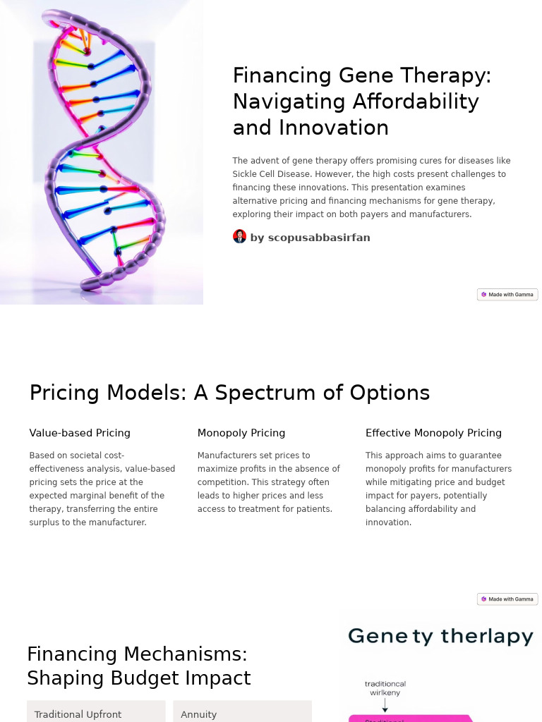 Financing Gene Therapy Navigating Affordability and Innovation | PDF | Gene Therapy | Pricing