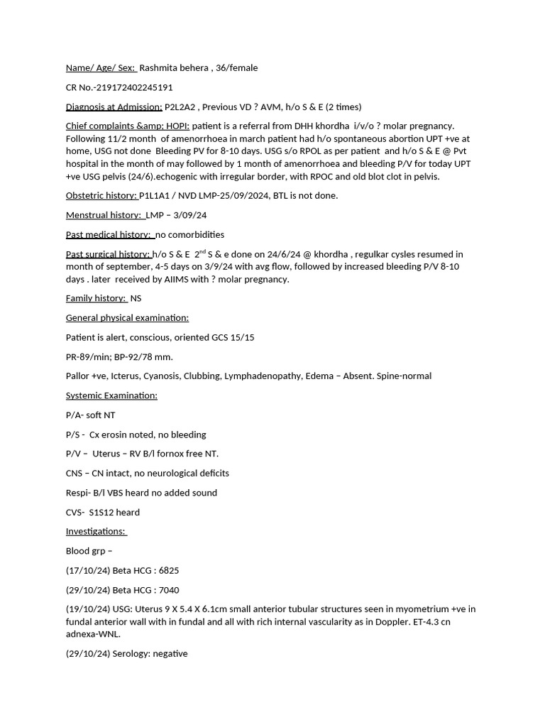 Bed 13 Rashmita Behera E2 Discharge - 1 | PDF