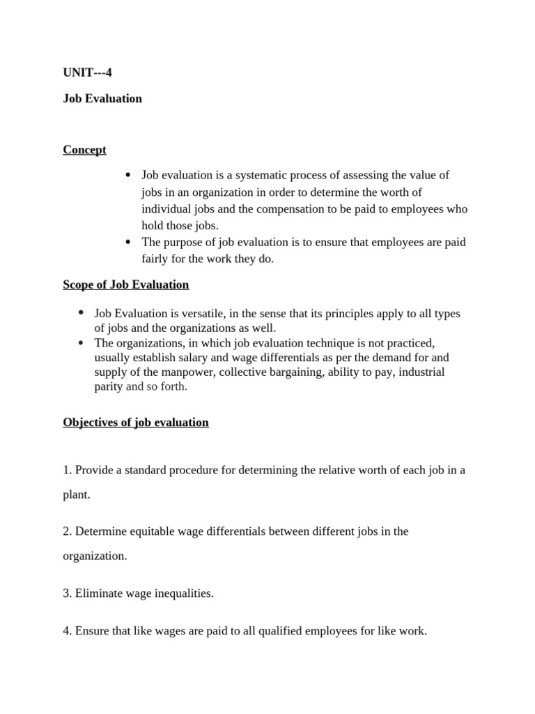 Unit 4(Job Evaluation) | PDF | Employment | Evaluation