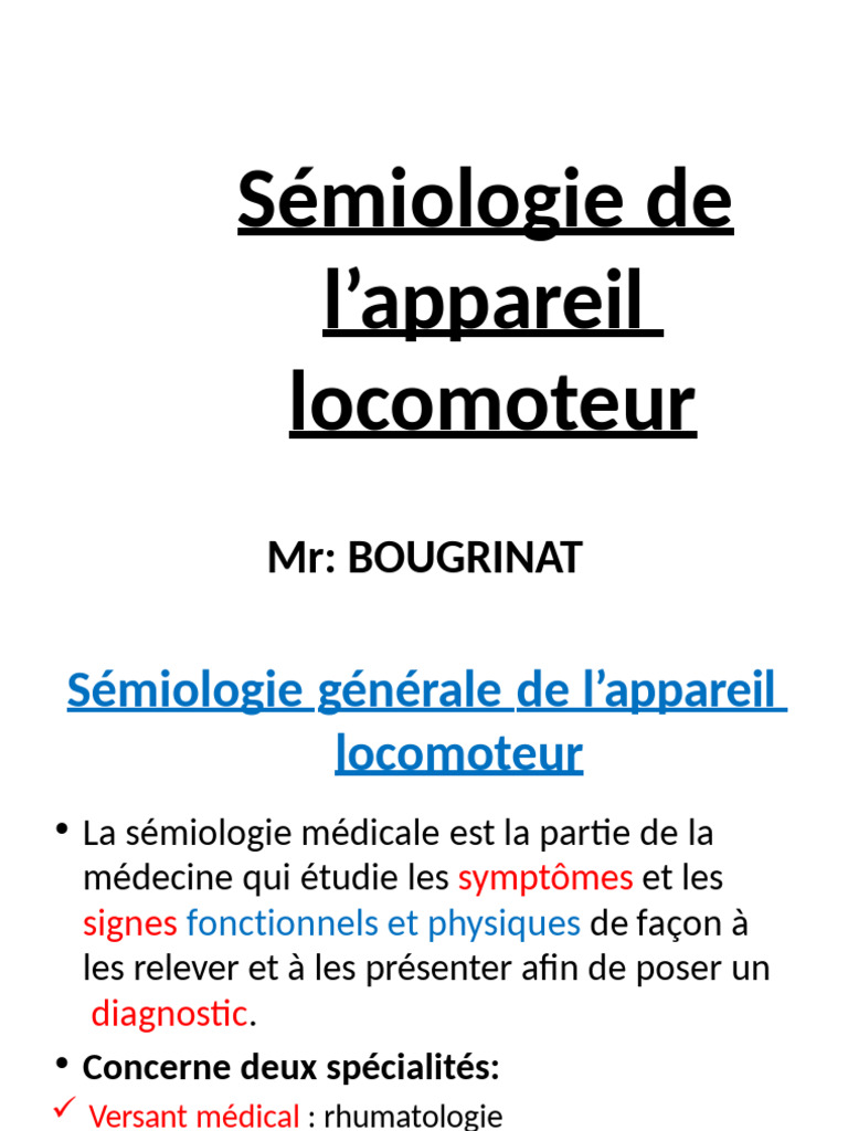 Sémiologie de l'appareil locomoteur | PDF | Colonne vertébrale | Mal de dos