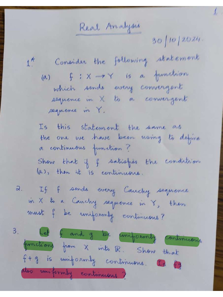 Real Analysis - Problem Sheet 7 - Fall 2024 | PDF