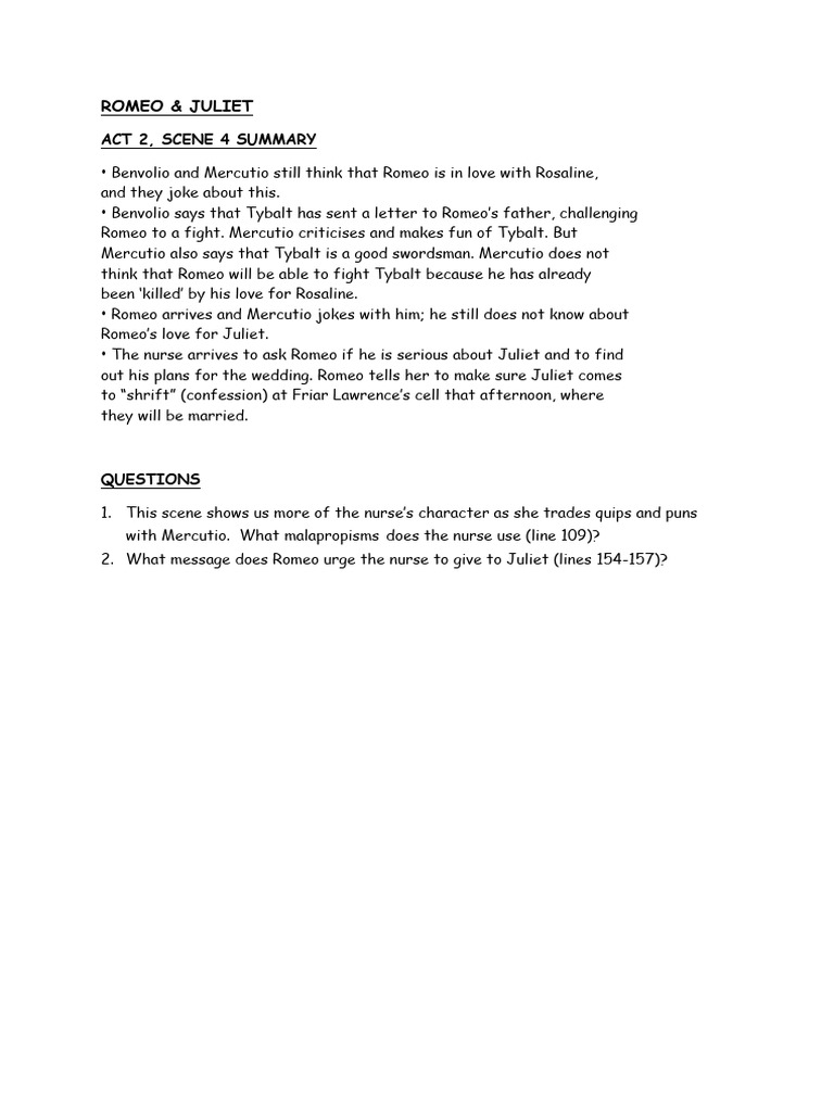 Romeo & Juliet: Act 2, Scene 4 Insights | PDF