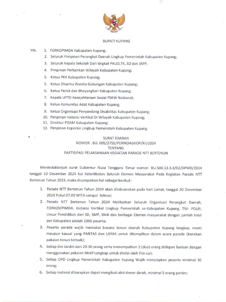 Surat Edaran Parade NTT Bertenun | PDF