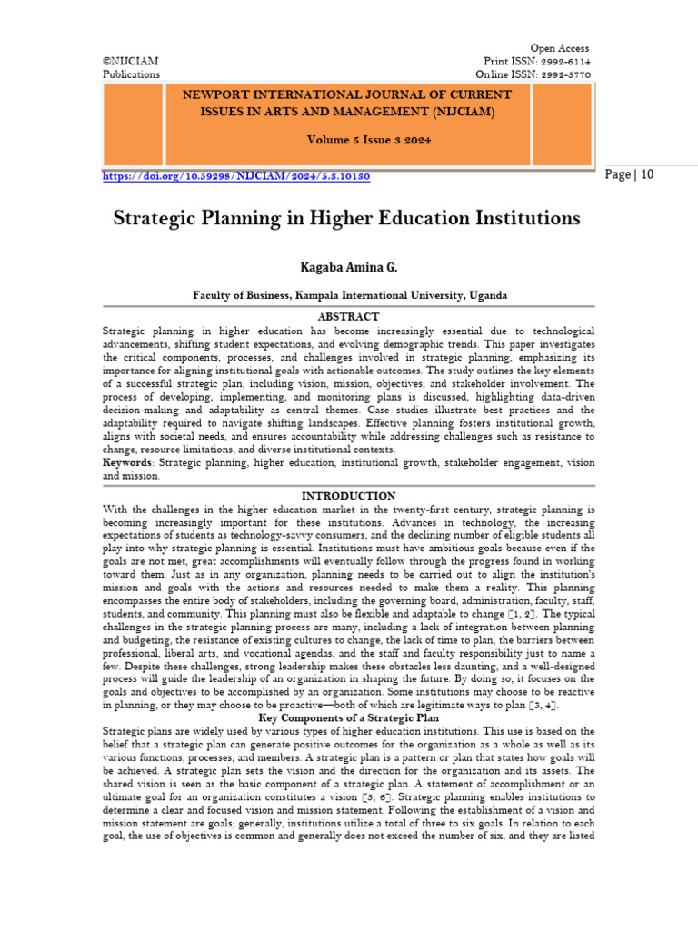 Strategic Planning in Higher Education Institutions (WWW - Kiu.ac - Ug ...