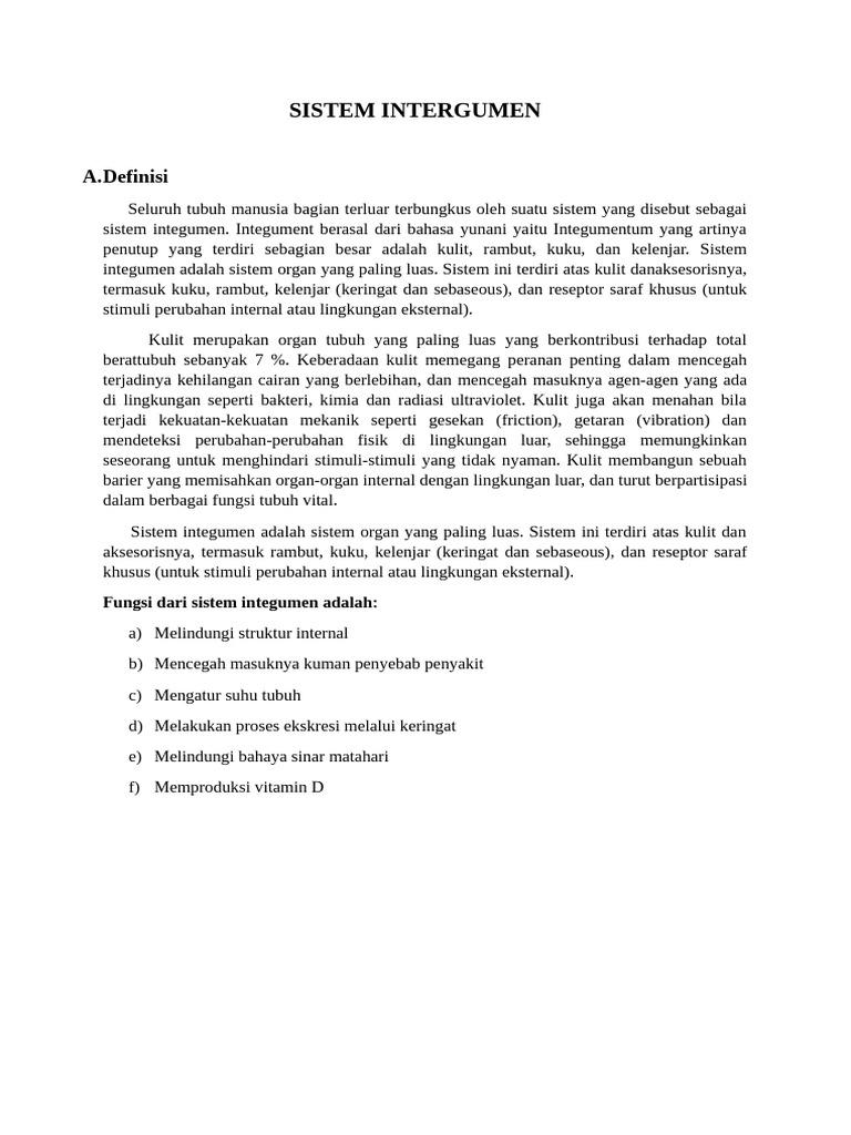 Sistem Integumen: Struktur dan Fungsi | PDF