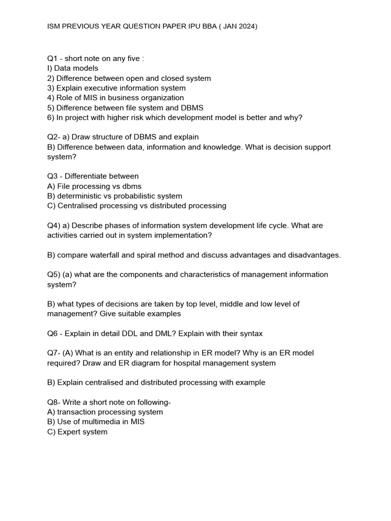 Ism Previous Year Question Paper Ipu | PDF